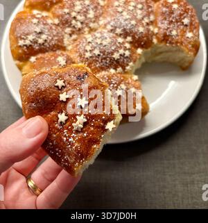 Homemade Austrian Buchteln filled with apricot jam isolated on white ...