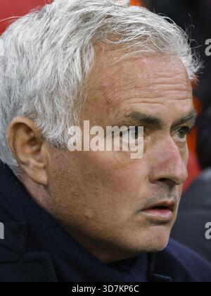 Jose Mourinho, head coach of SL Benfica, looks on prior to the UEFA ...