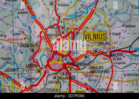 Vilnius, Lithuania, on a road map Stock Photo - Alamy