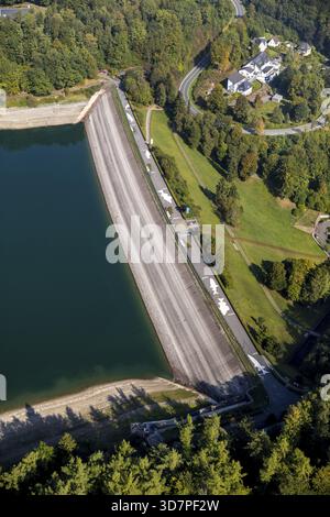 Aerial view, dam, Hennesee in the Sauerland-Rothaargebirge nature park ...