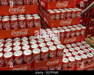 Pallet with cans drinking cans beverage cans of soft drink Coca-Cola ...