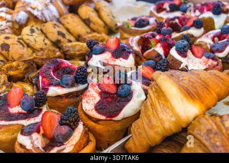 fresh pastries on the counter close-up Stock Photo - Alamy