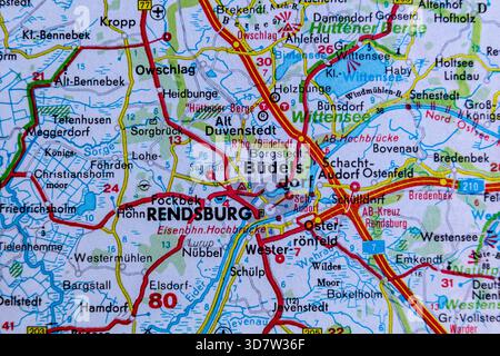 Rendsburg, Germany, on a road map Stock Photo - Alamy