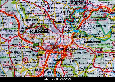 Kassel, Germany, on a road map Stock Photo - Alamy