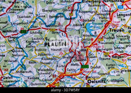 Plauen, Germany, on a road map Stock Photo - Alamy