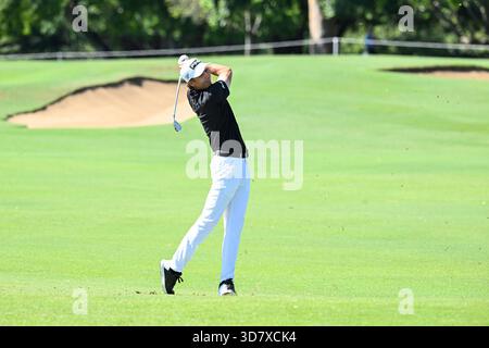 David Puig of Spain plays his second shot on the 3rd hole during the ...