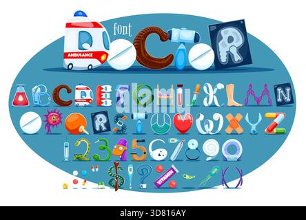 Medicine cartoon font thermometer digit 7 seven. Hospital mathematics ...