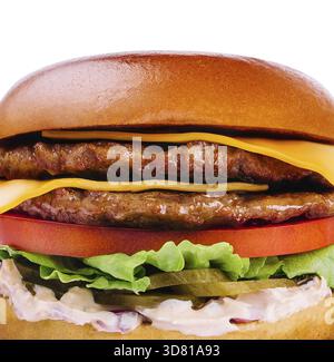 Close-up of fresh burger against white background, copy space Stock ...