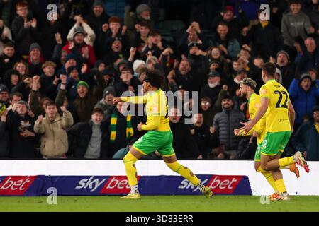 Jovon Makama of Norwich City celebrates scoring his team's first goal ...