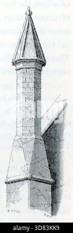 19th-century engraving showing elevation and cross section of ancient ...