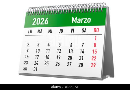 March 2026, Monthly desk calendar for 2026 year on yellow and blue ...