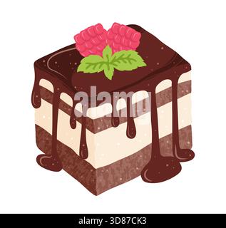 Cake piece with chocolate frosting dripping and berry top Stock Vector ...