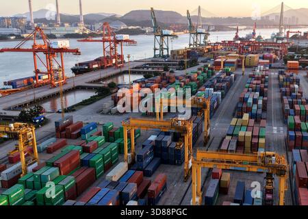 FUZHOU, CHINA - NOVEMBER 29, 2025 - Stacked containers at Qingzhou ...