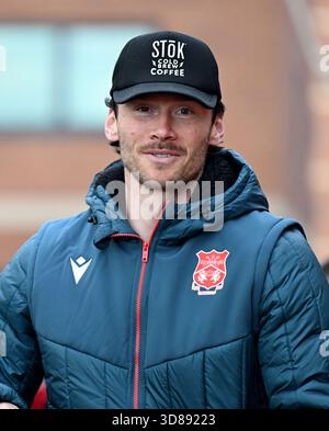Wrexham's Kieffer Moore arrives ahead of the Sky Bet Championship match ...