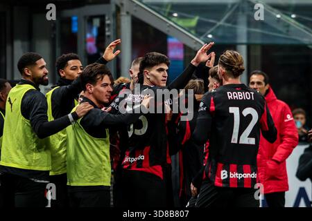 Davide Bartesaghi of AC Milan and Adrien Rabiot of AC Milan during AS ...