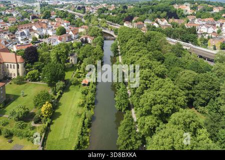 Aerial view of the river Hase at Herrenteichswall in Osnabrueck ...