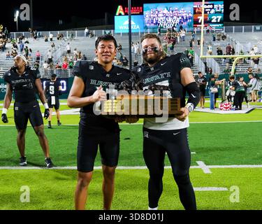 Hawaii long snapper Jack Mowrey (33) is pictured during an interview ...