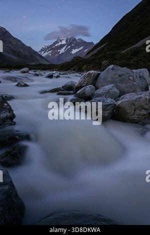 The Hooker River under Mount Cook, Aoraki Mount Cook National Park ...