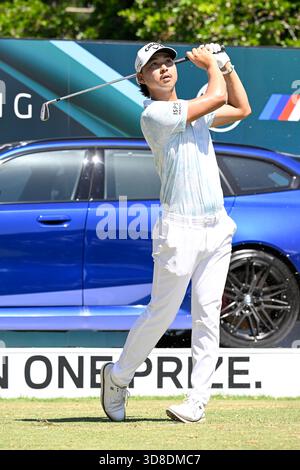 Min Woo Lee, of Australia, hits his tee shot at the second hole during ...