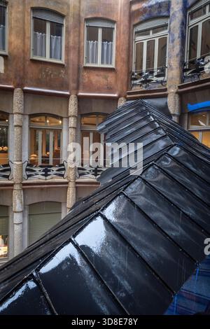 Large elliptical patio windows in the rain Stock Photo - Alamy