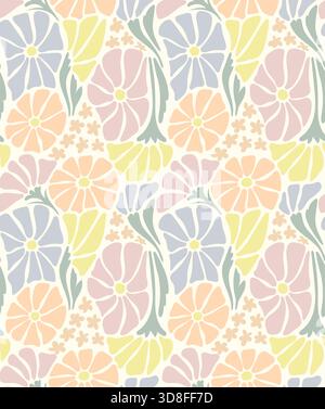 Pastel boho flowers seamless border pattern in trendy ditsy wildflower ...