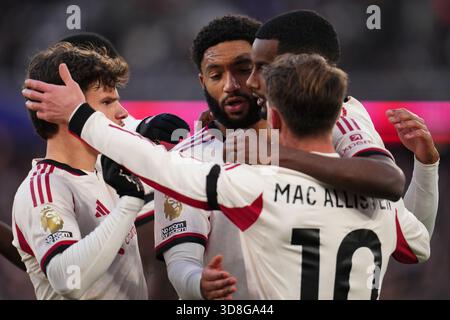 West Ham players celebrate 1-0 lead during the Premier League match ...
