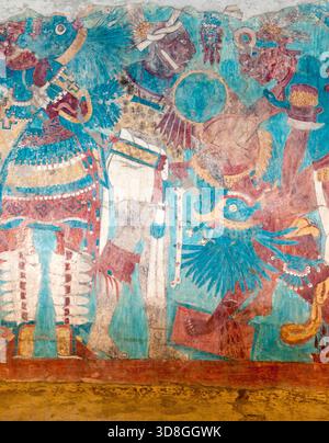 Mexico, Tlaxcala, wall murals at the Cacaxtla archaeological site in ...