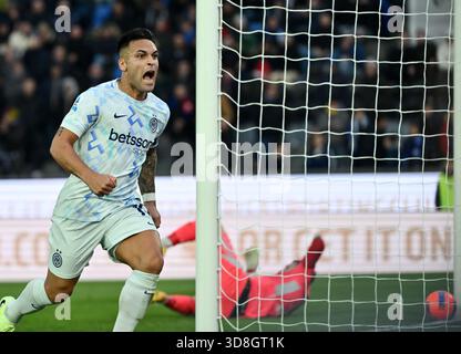 Inter Milan’s Lautaro Martinez celebrates after scoring 1-0 during the ...
