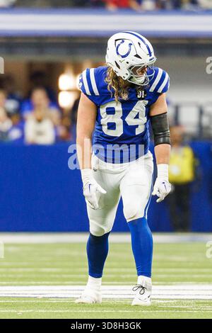 Indianapolis Colts tight end Tyler Warren (84) is tackled during the ...