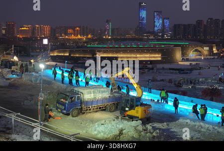 Aerial photo shows the Harbin Ice and Snow World during its spectacular ...