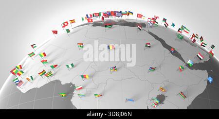Mediterranean sea countries' borders and flags - 3D illustration Stock ...