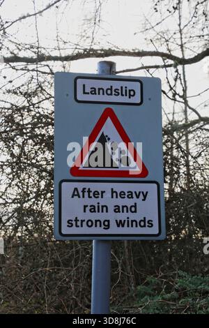 Warning landslip sign on National Cycle Route 765 near Dunblane ...