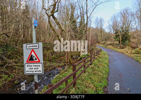 National Cycle Route 765 near Dunblane with barrier after landslip ...