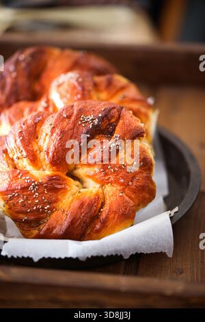 Soft Turkish açma pastries flavored with cardamom and honey, presented ...