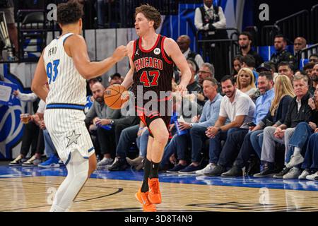 Chicago Bulls center Lachlan Olbrich (47) grabs a rebound against the ...