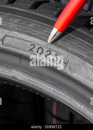 Dot code and date of production of the tire on the sidewall of the ...