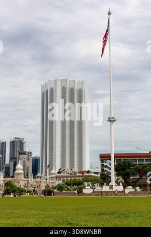 Malaysian national flag flying in Merdeka Square Kuala Lumpur city ...