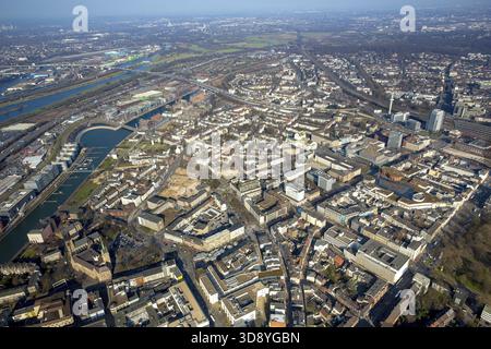 aerial photo, town hall Duisburg by night, next to the Salvatorkirche ...
