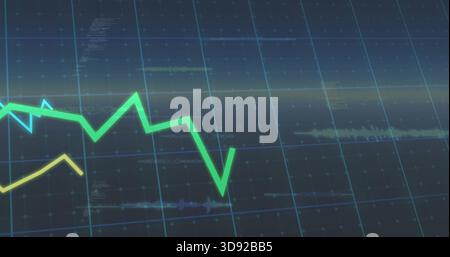 Pulsing neon green zigzag chart line moving on cyber dashboard with ...