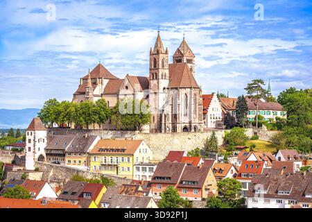 Historic town of Breisach cathedral and rooftops view, Baden ...