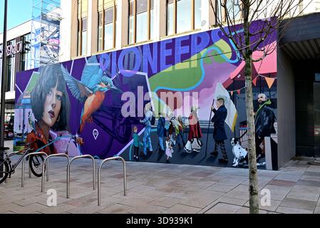 Completed Preston Pioneers mural, Preston, Lancashire, UK Stock Photo ...