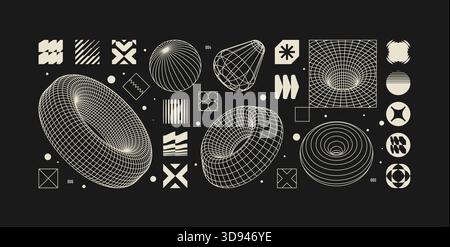 Vector Graphic Assets Set. Rave psychedelic retro futuristic set ...