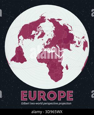 World Map. Gilbert two-world perspective projection. Countries style ...
