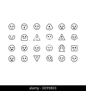 Set of outline emoticons doodle happy face icon. Black line emoji on ...
