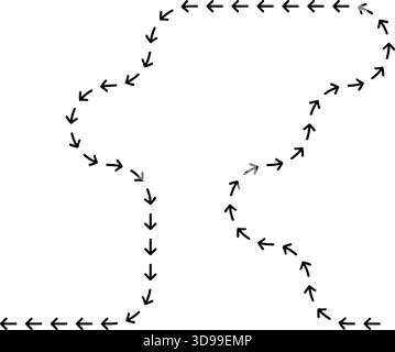 Dotted arrow outline depicting a hand-drawn route sketch following a ...