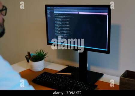 Middle Aged Man Vibe Coding Crypto Coin with Artificial Intelligence ...
