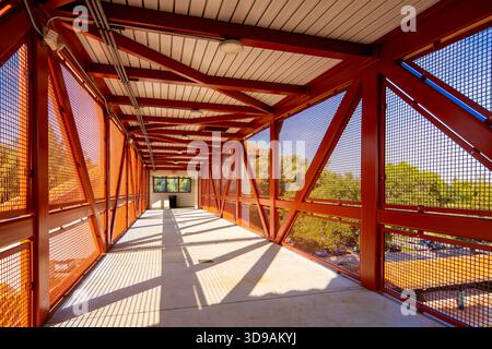 Pedestrian pathway over railroad tracks Stock Photo - Alamy