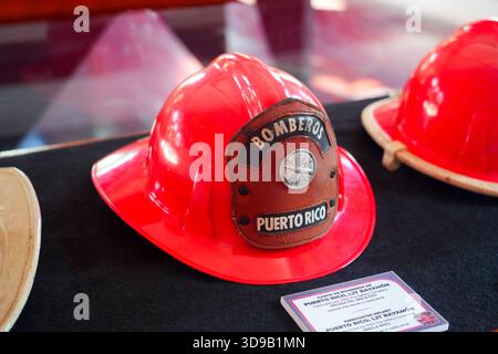 Firefighter helmet displayed in the Parque de Bombas historic former ...