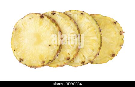 Row sliced pineapple on a white background Stock Photo - Alamy