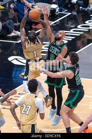 Boston Celtics guard Derrick White (9) in the first half of an NBA ...